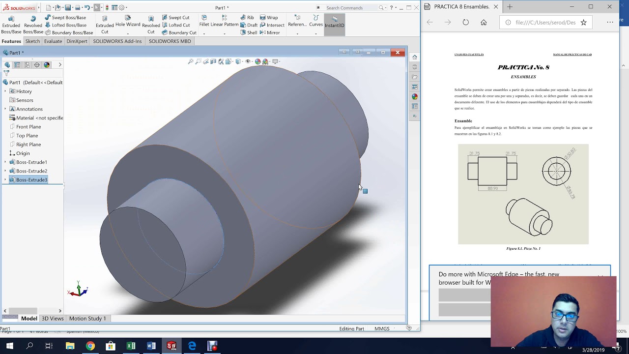 Practica 8 1 Solid Works nivel basico Ensamble - YouTube