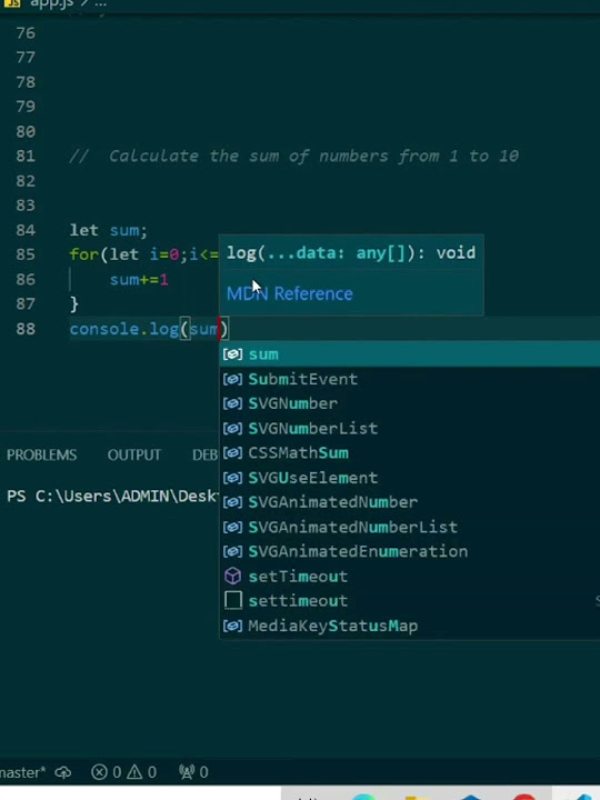 Calculate The Sum Of Numbers From 1 To 10 || #javascript #webdesign#js 