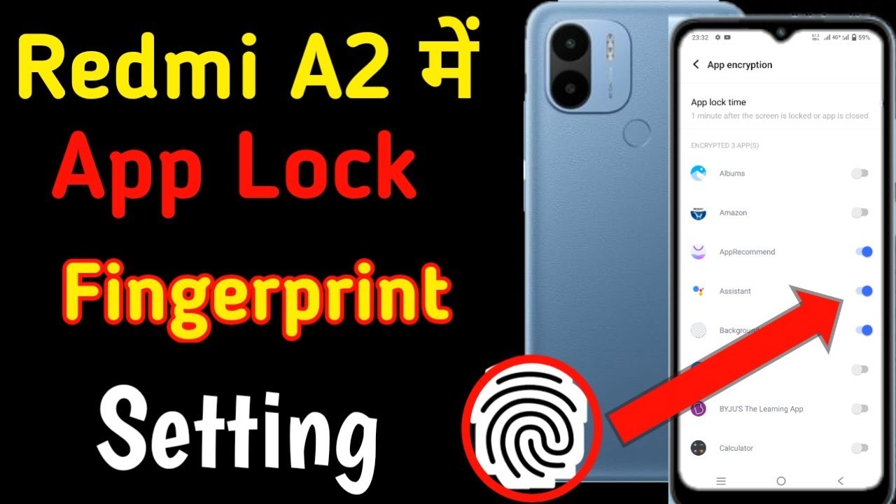 Redmi A2 mobile me App me fingerprint lock kaise lagaye / how to set ...
