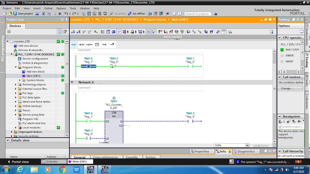 how to use down counter in tia portal siemens CTD - YouTube
