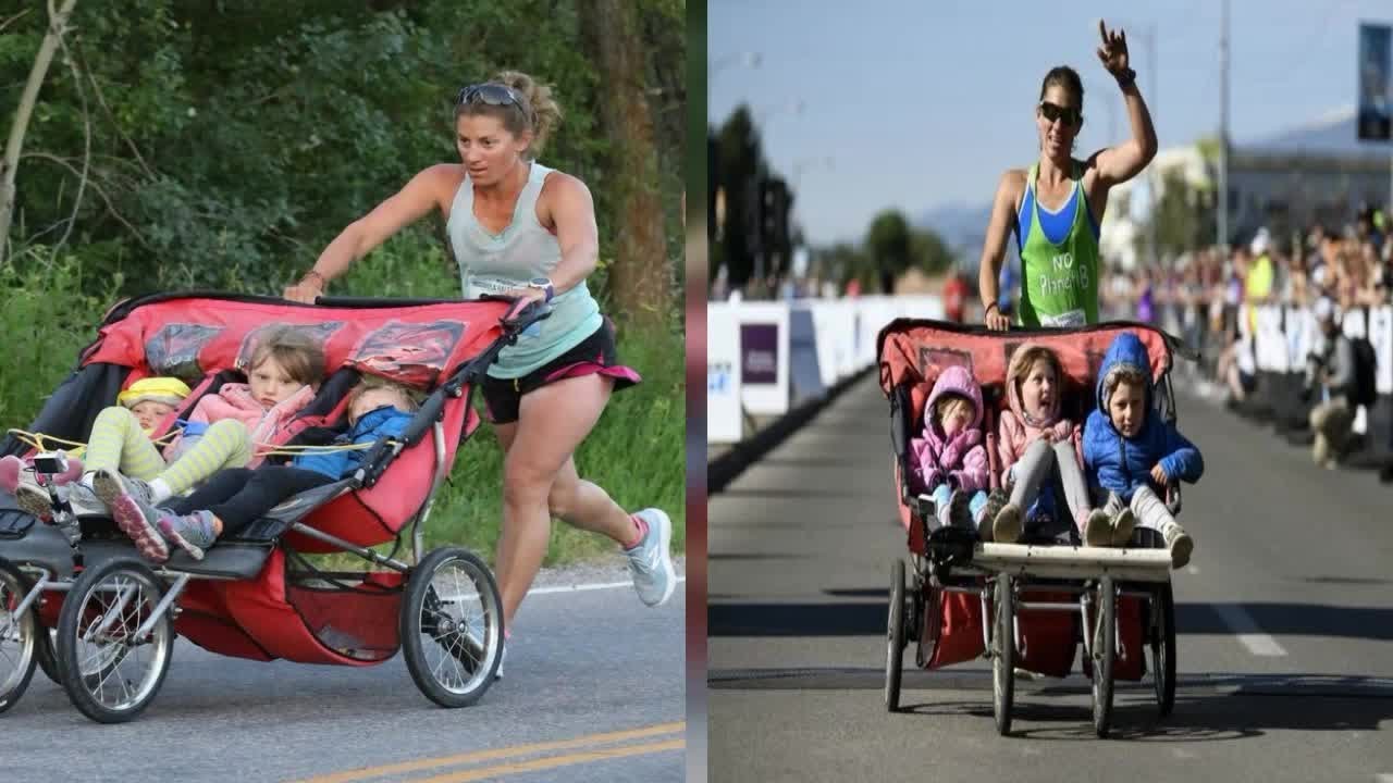 Woman runs marathon in three hours pushing three children in a stroller ...