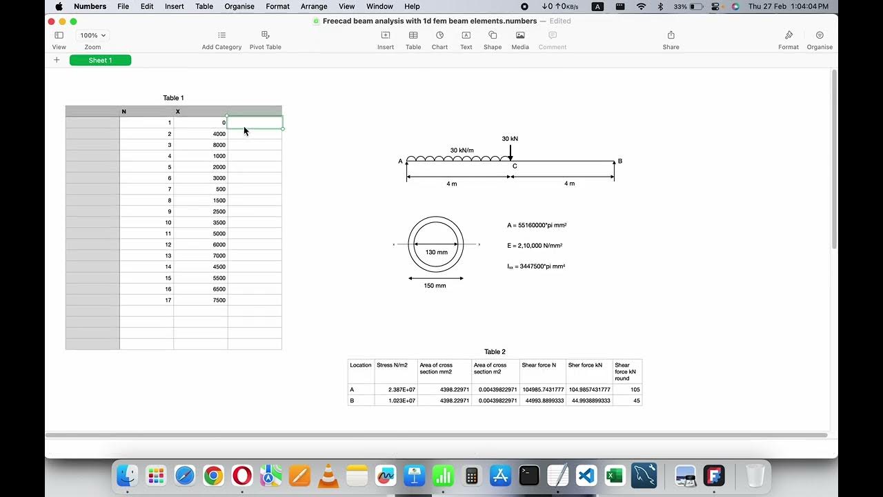 FreeCAD 2D Beam Analysis with Pipe Cross-Section | 1D FEM Elements | Part 2 - Live Solving - YouTube