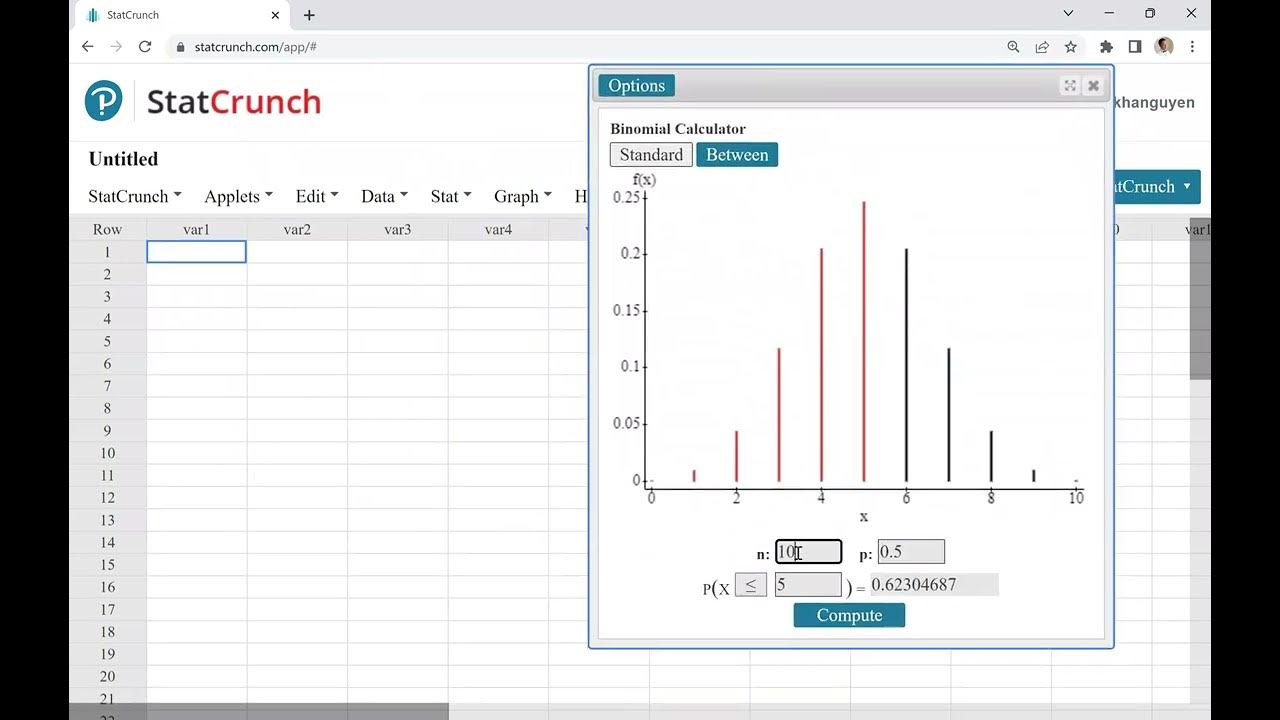 Ch4 How to Use StatCrunch to Compute Probability of Discrete Random Variable - YouTube
