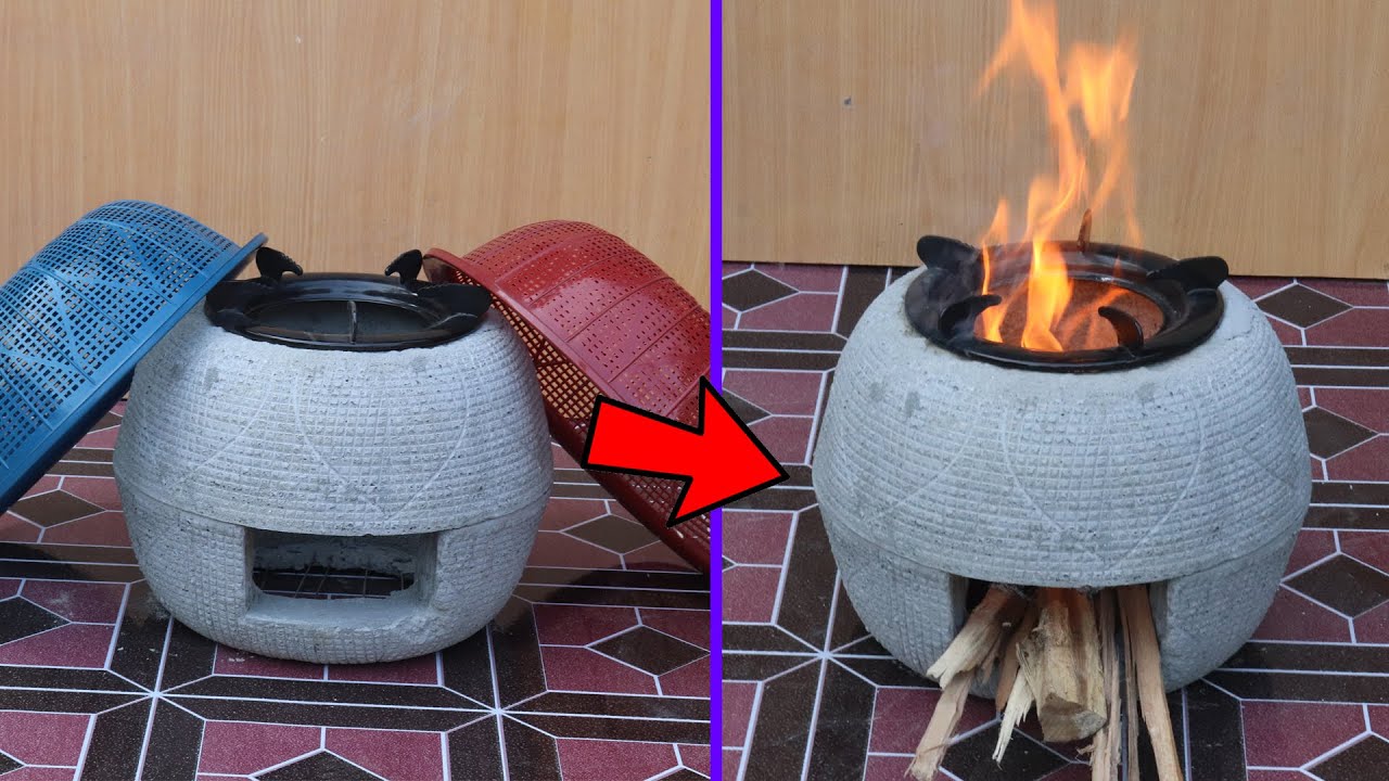How To make a Cement Stove With a Plastic Pots ।। Idea with Cement ...