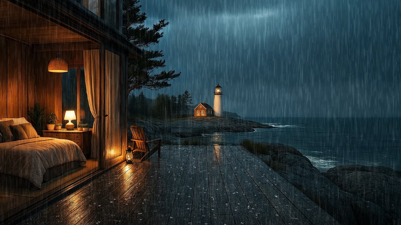 Rainy Night at the Seaside Cabin | Relaxing Rain Sounds for Deep Sleep ...
