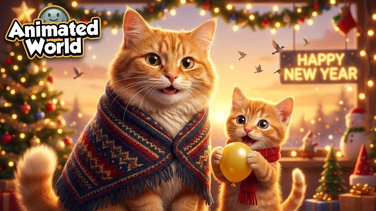 "Funny New Year Adventures of Mama Cat & Baby Cat | Animated World ...