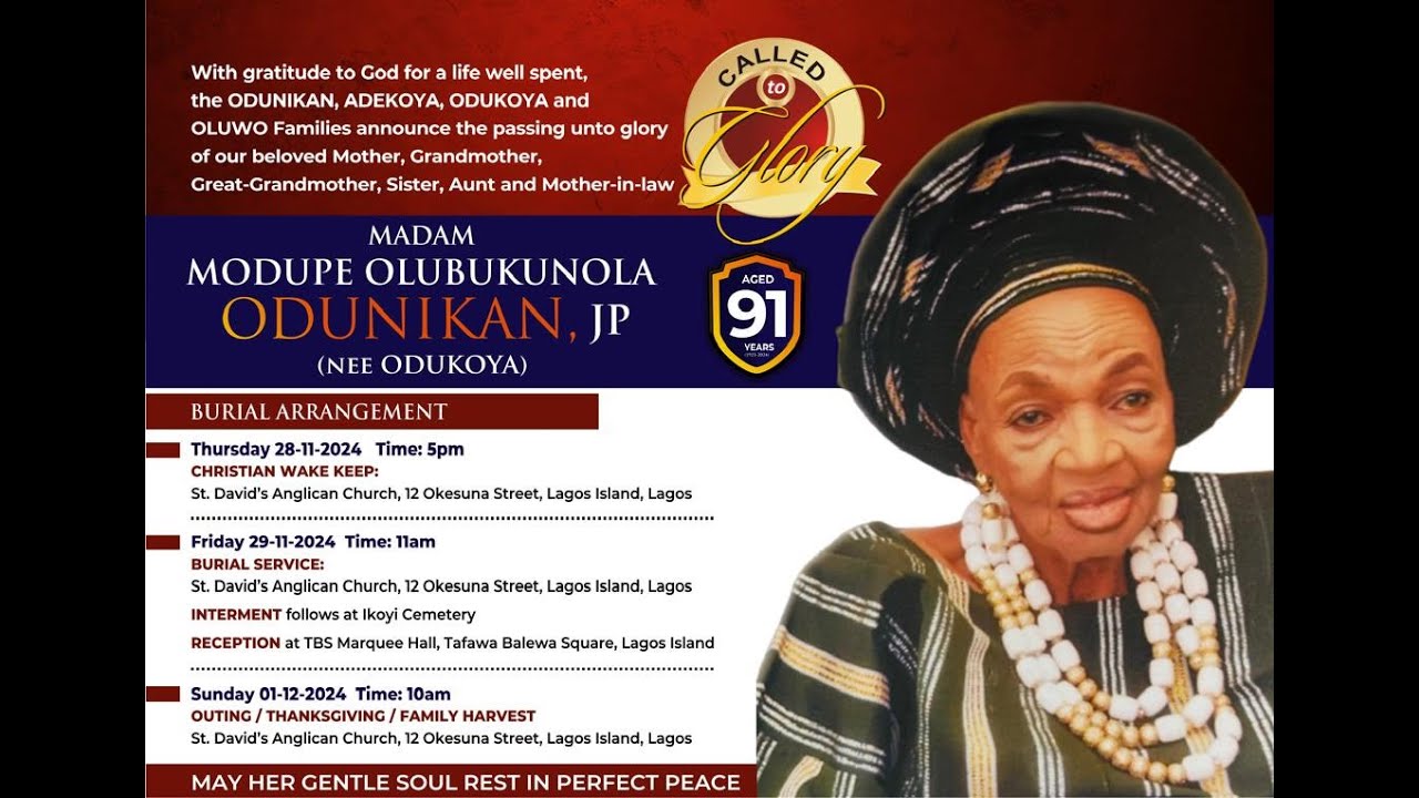 MADAM MODUPE OLUBUKUNOLA ODUNIKAN wake keep service - YouTube
