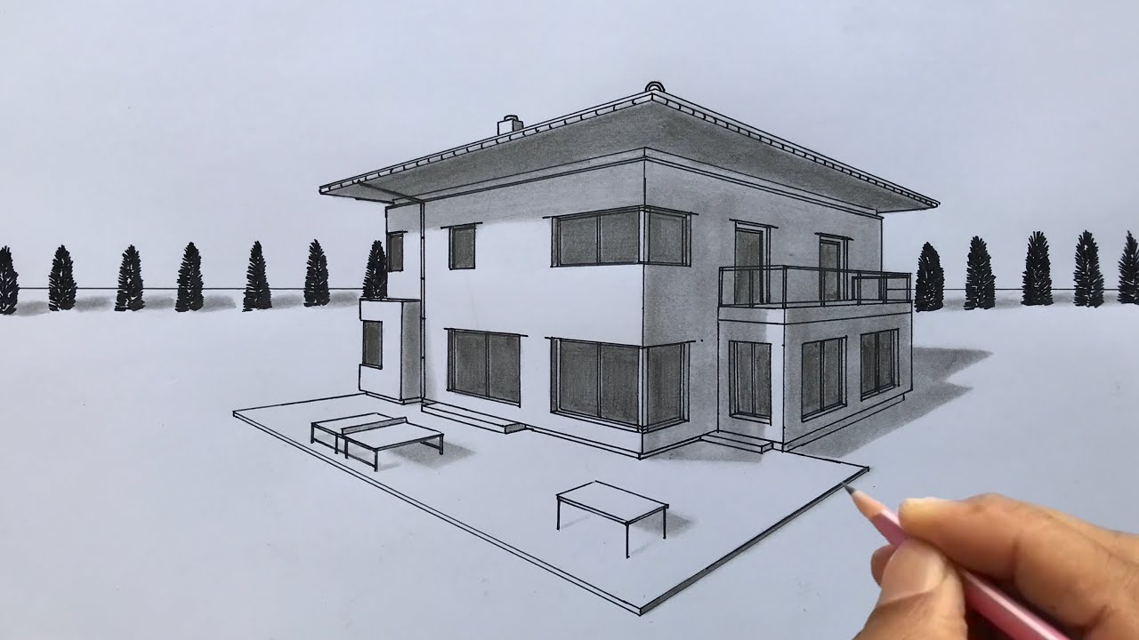 How to Draw a House in 2-Point Perspective Step by Step - YouTube