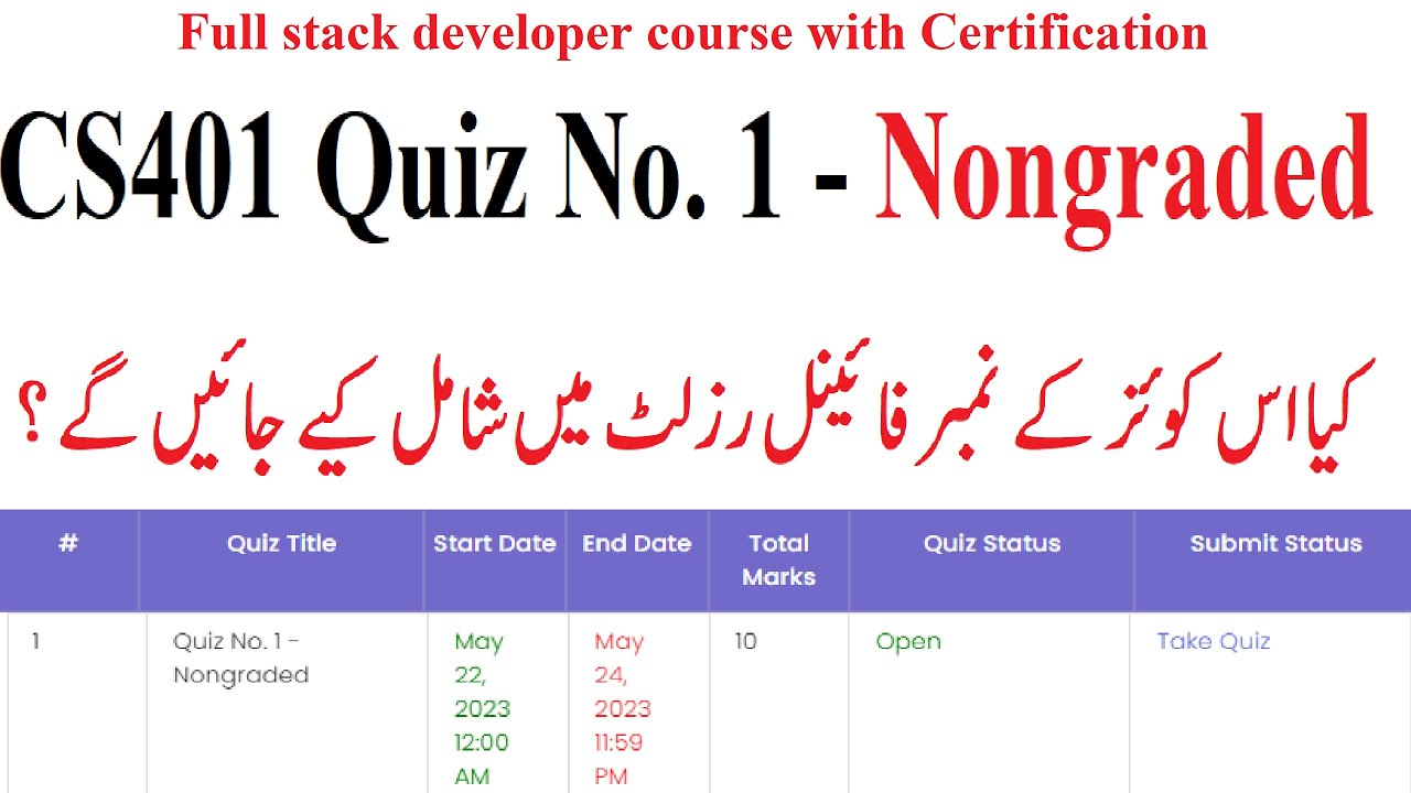 Cs401 Quiz No 1 Nongraded Cs401 Quiz 1 Solution Full Stack Developer Course With 0228