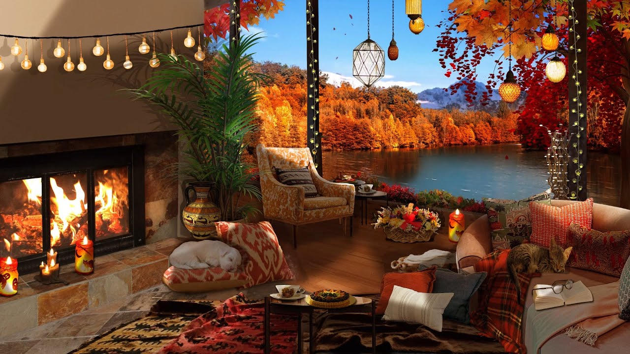 Fall Ambience | Autumn Cozy Porch : Fireplace, Autumn Sounds, Falling ...