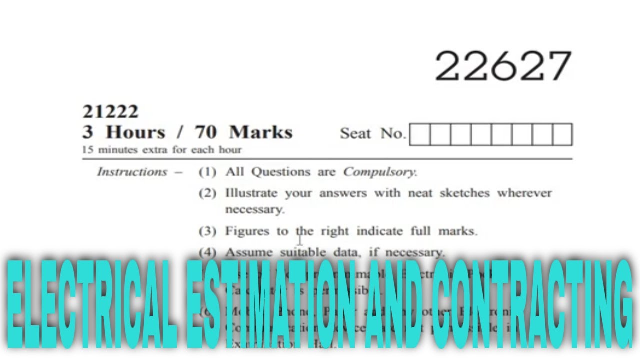 MSBTE Sample questions paper - (22627 ) ELECTRICAL ESTIMATION AND ...