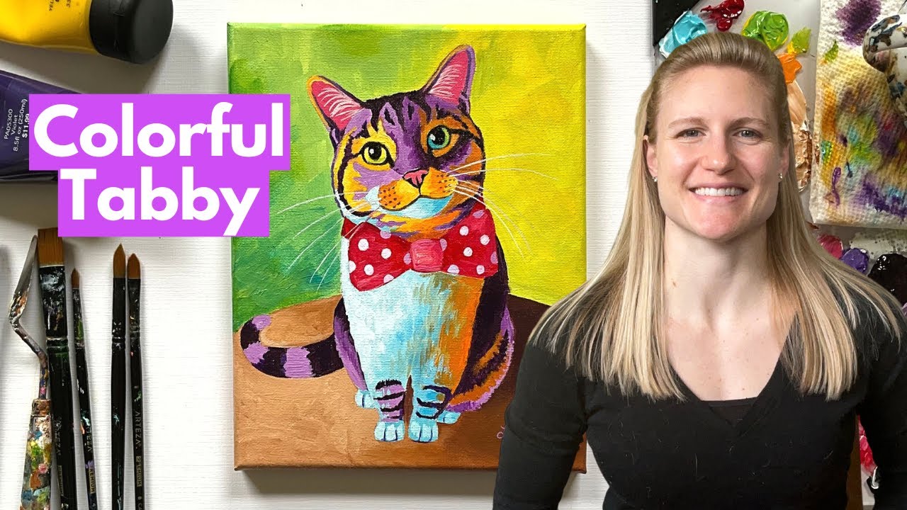 How to Paint a Colorful Tabby Cat in Acrylics Step by Step Tutorial ...