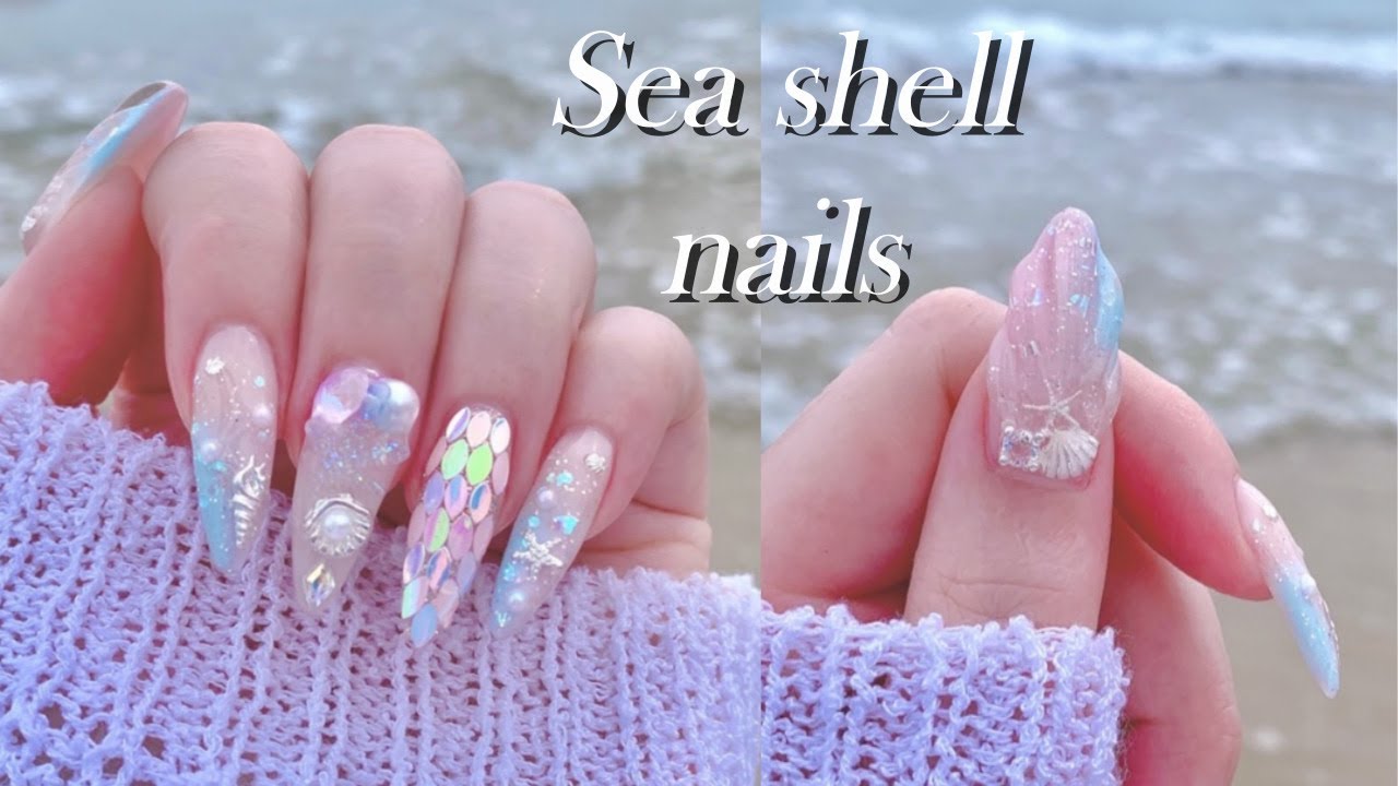 (SUB)Summer Sea shell Nails🐚 l Poly Gel Extension l Self Nail l Nail ...