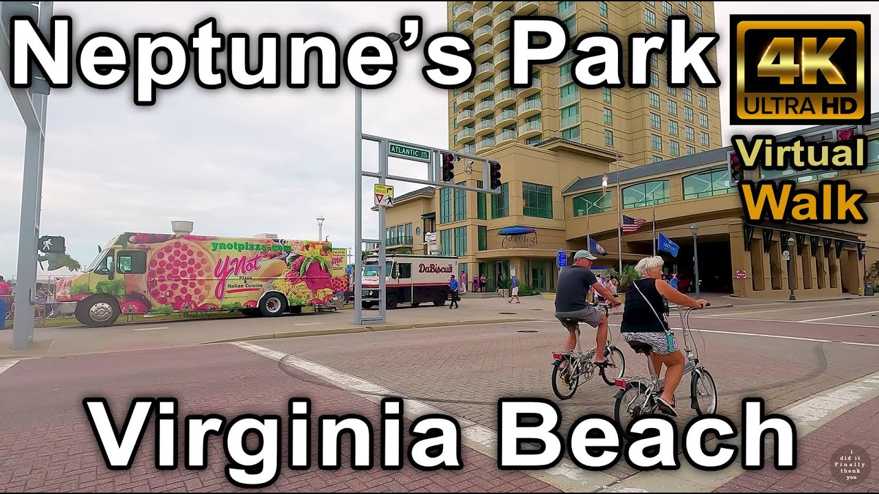 [4K] Virtual Walk on a Cloudy Day | Virginia Beach Neptune's Park ...