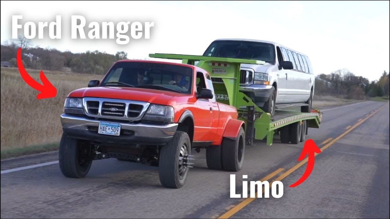 Towing a limo with a dually Ford Ranger - YouTube