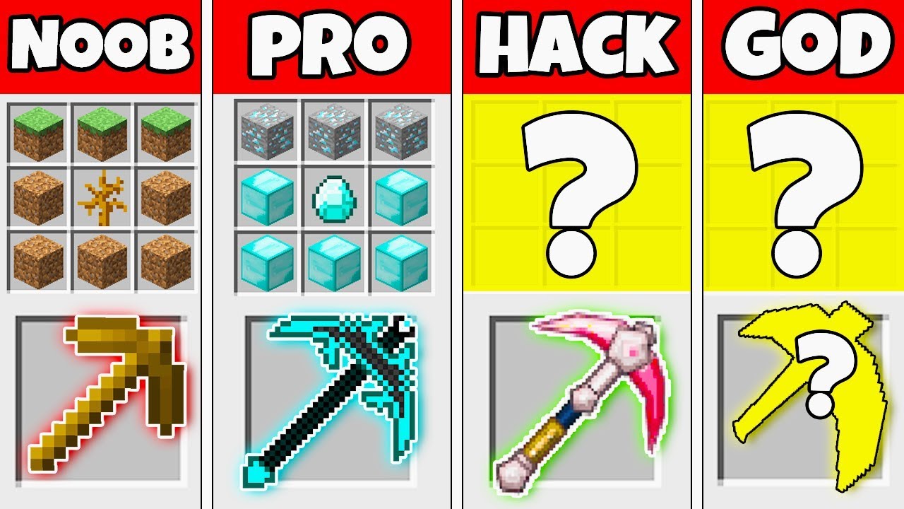 SUPER PICKAXE CRAFTING CHALLENGE- NOOB vs PRO vs HACKER in Minecraft ...