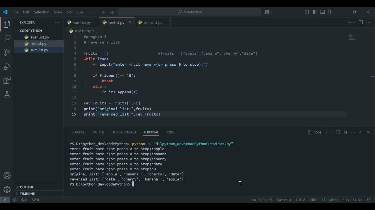 program 2 : reversing a list - YouTube