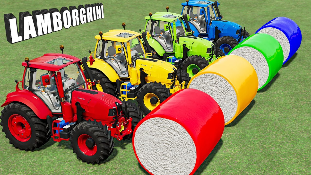 LOADER OF COLORS! LAMBORGHINI TRACTORS vs COLORED MEGA COTTON BALES ...