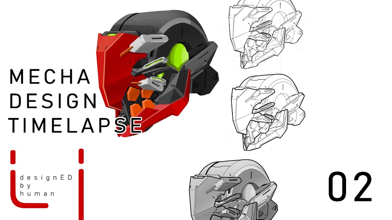 Timelapse - How to start to drawing a mecha head from cratch | Episode ...