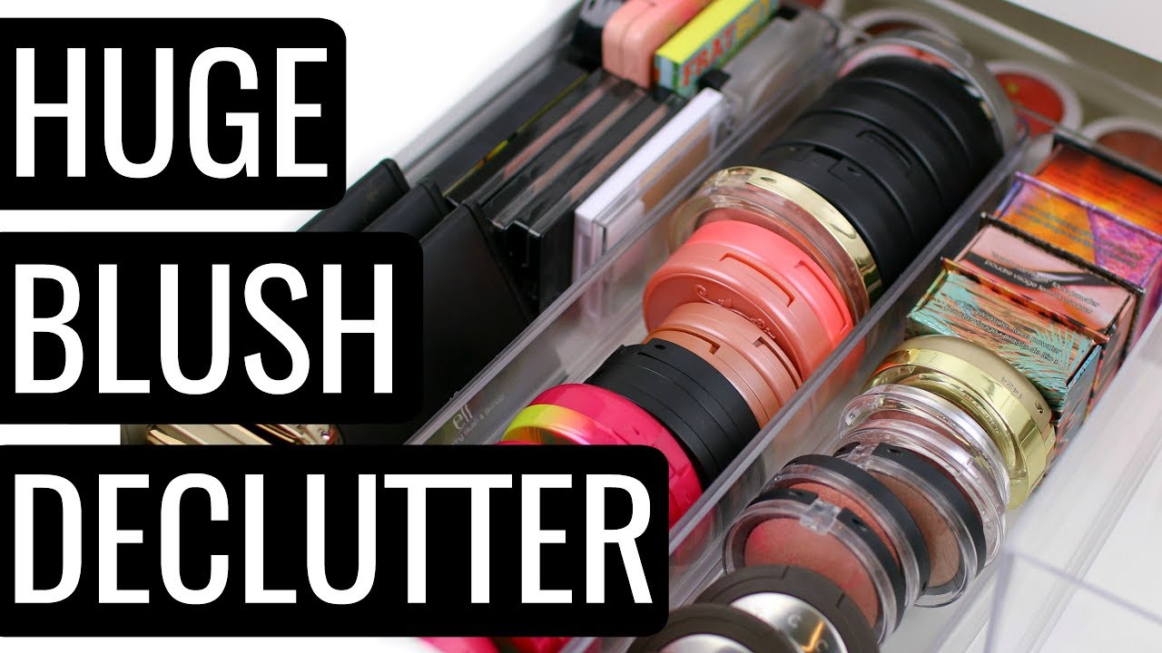 MAKEUP DECLUTTER 2018! CUTTING MY BLUSH COLLECTION IN HALF - YouTube
