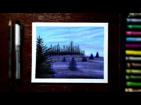 Pine tree scenery drawing with Oil pastels for beginners - YouTube