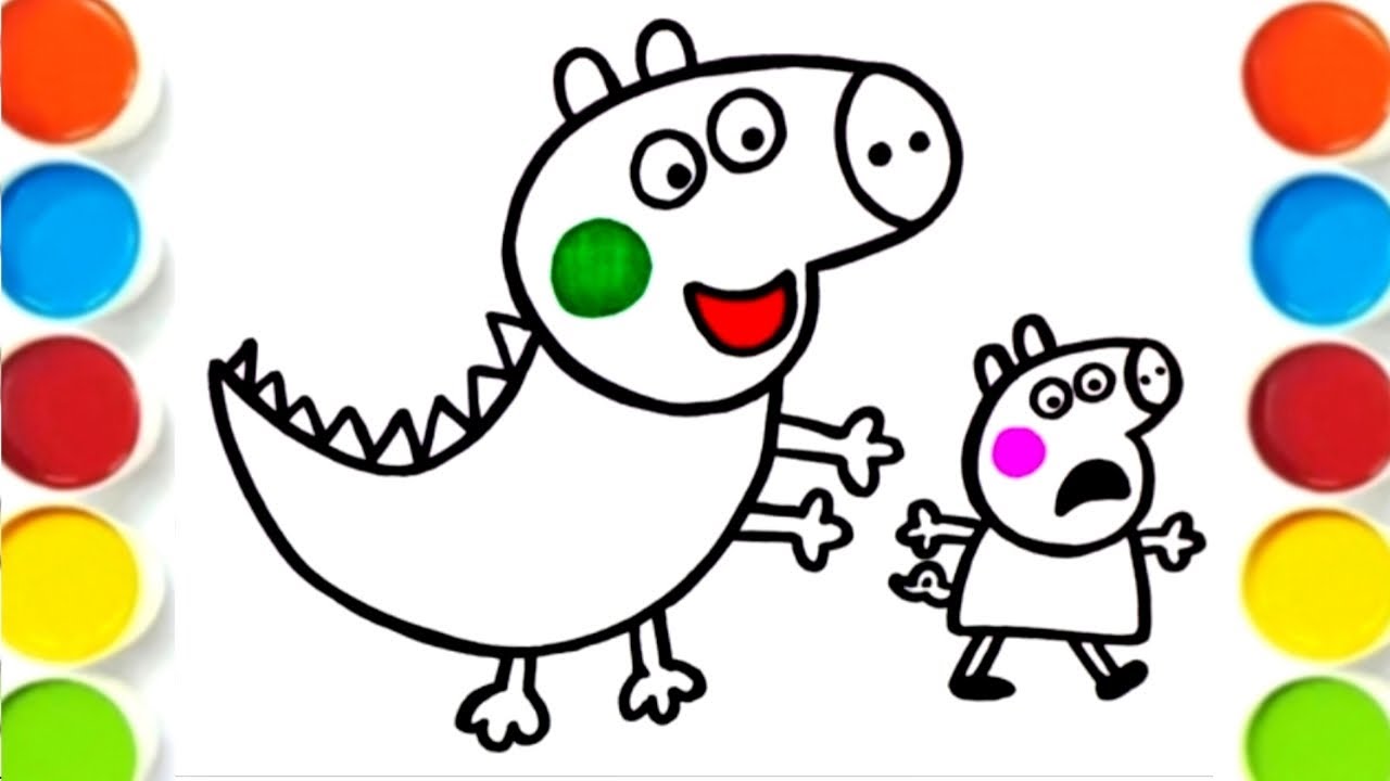 How to draw Peppa Pig and Her Toy Dianasour Drawing and Coloring for ...