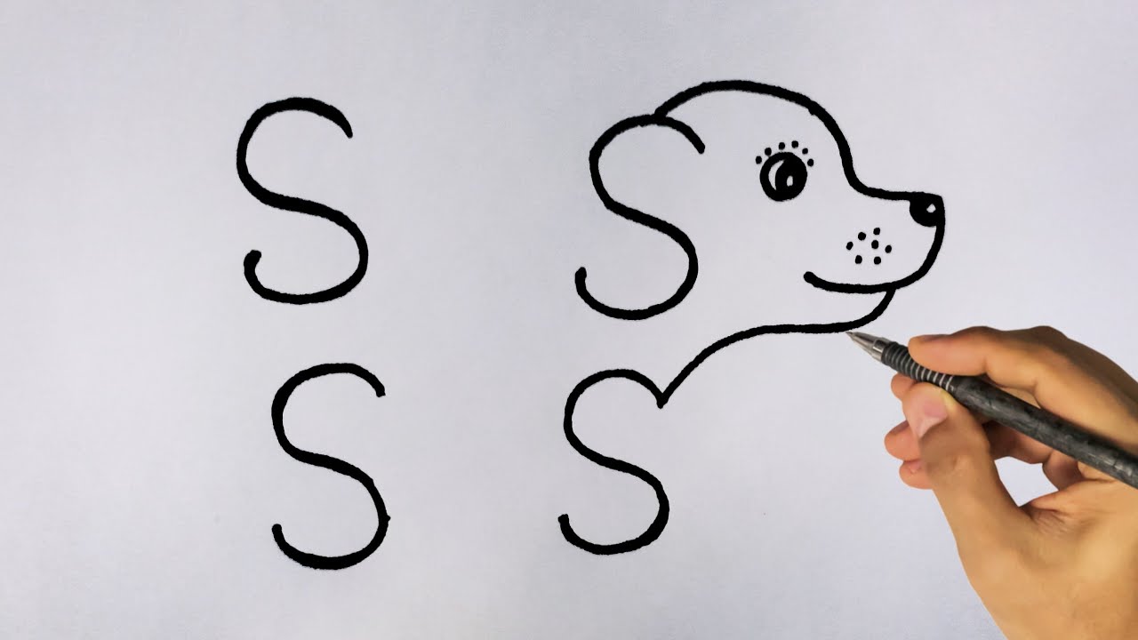 How To Draw Cute Dog From Letter SSSS l Dog Drawing Realistic l Dog ...