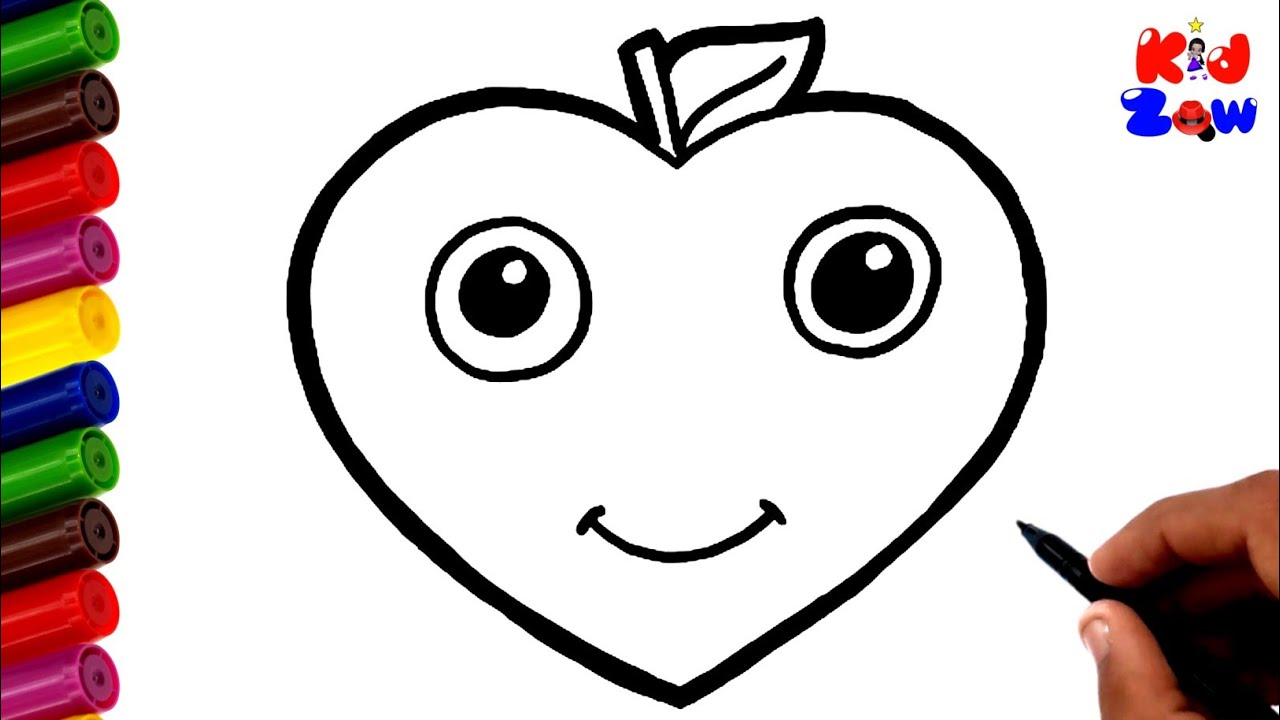Learn Apple Drawing and Coloring for Kids Toddlers | How to Draw Cute ...