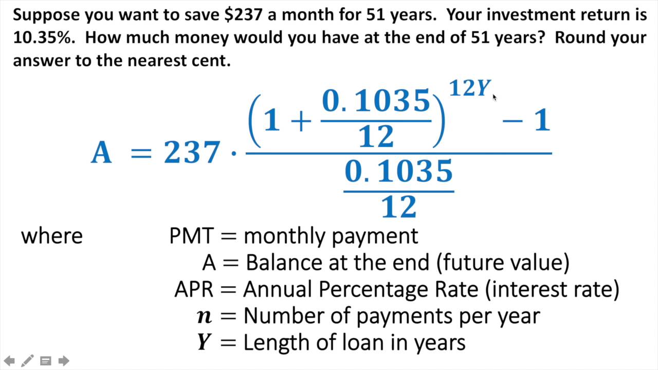 investment calculations using monthly payments - YouTube