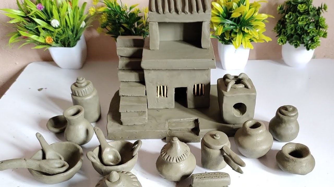 DIY Miniature Handmade Clay Tools || Small House Making With Clay - YouTube
