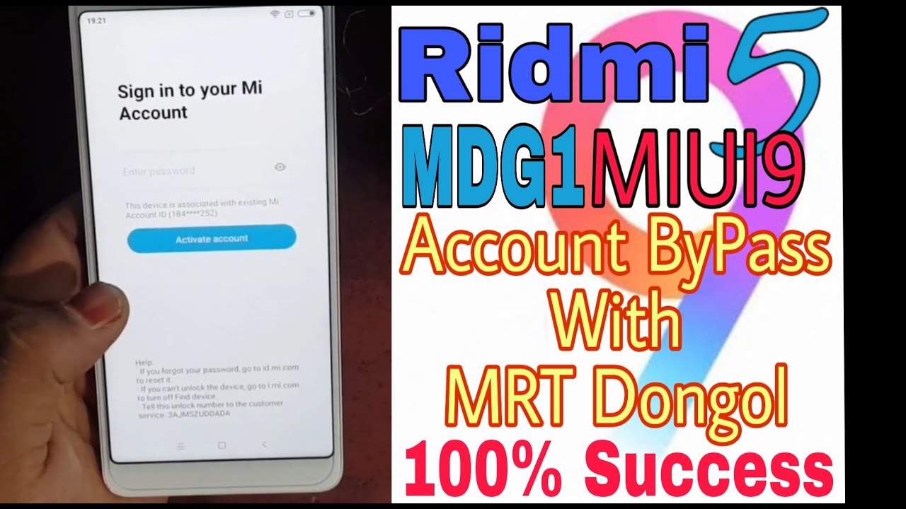 Mi Redmi 5 MDG1 MIUI9 MI Account Remove With Mrt Dongol - YouTube