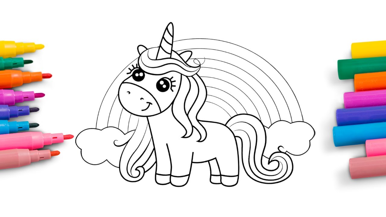 Unicorn With Rainbow Coloring Page - YouTube