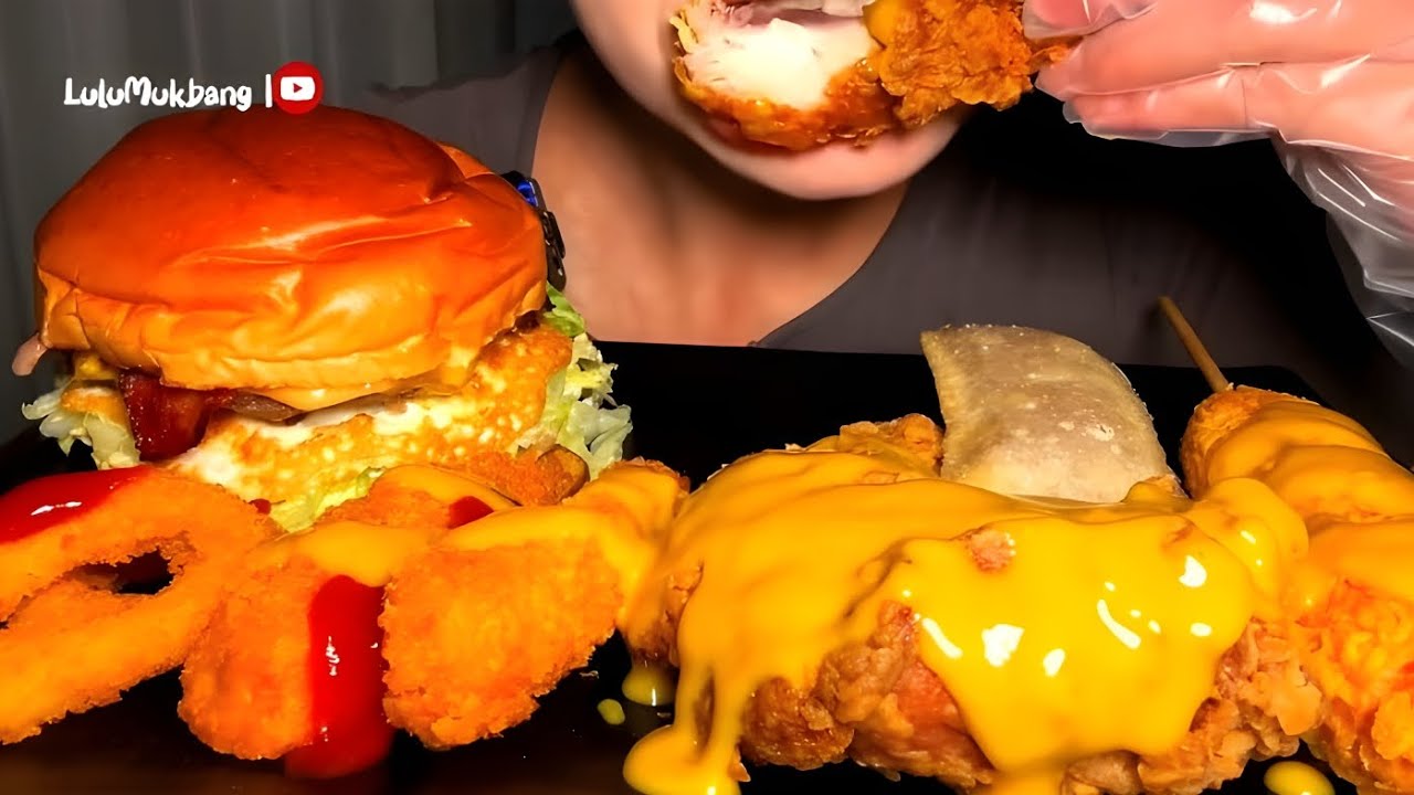 Cheesy Fried Chicken & Giant Burger Mukbang 🍔🧀 | Extreme Crunchy ASMR ...