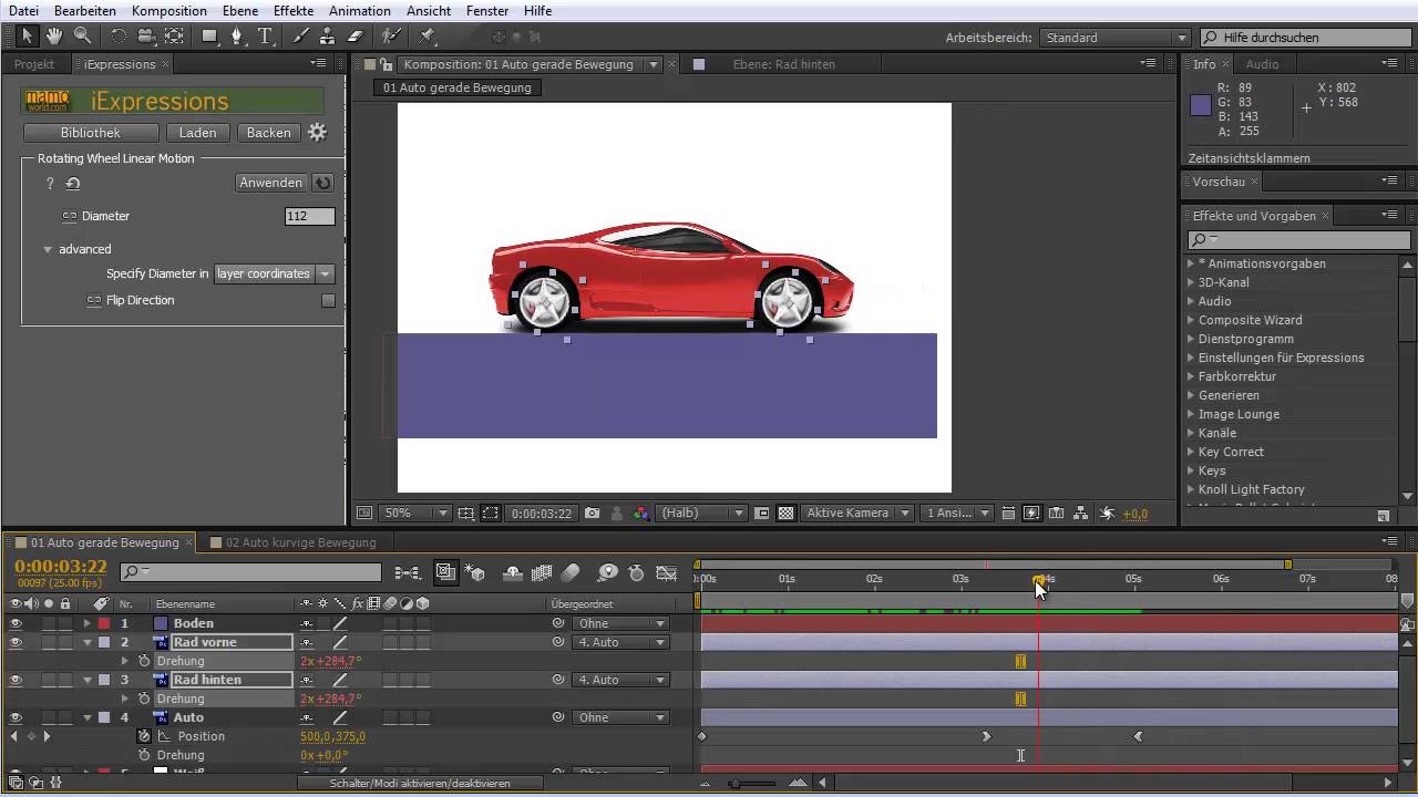 After Effects Tutorial: Räder eines Autos automatisch passend zur ...