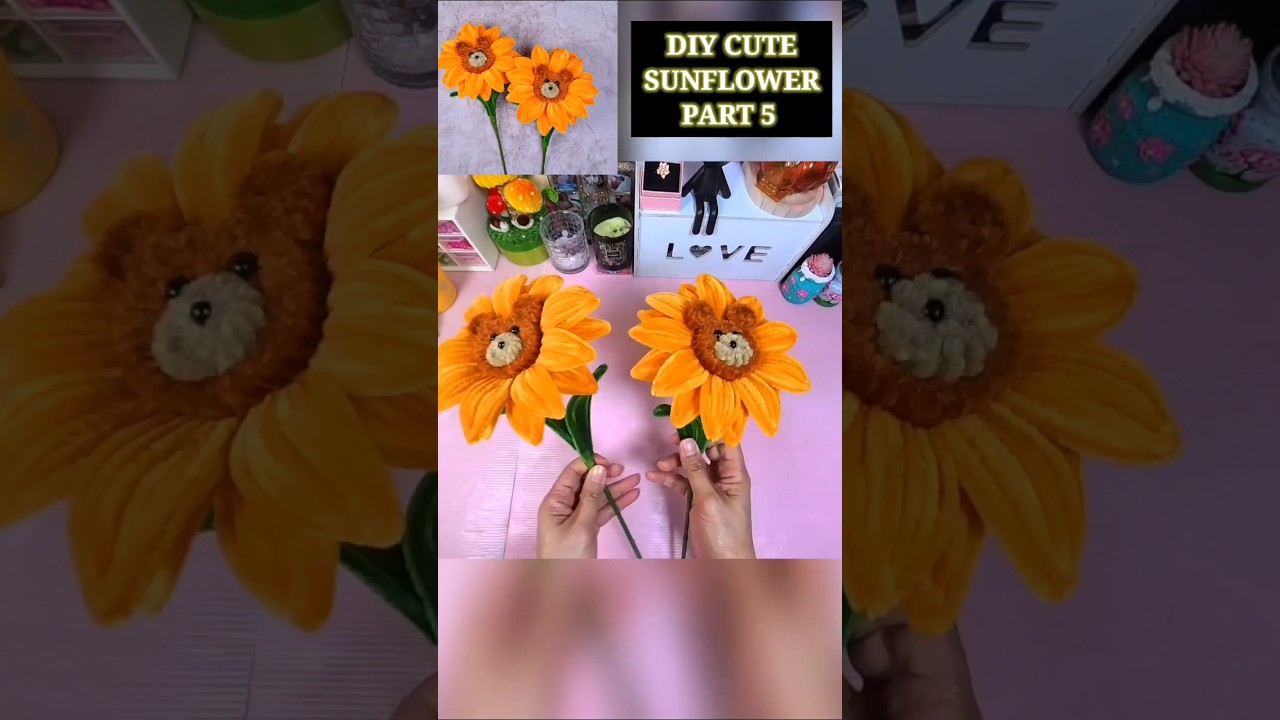 🌻🐻 FREE TUTORIAL DIY sunflower with pipe cleaners #shorts # ...