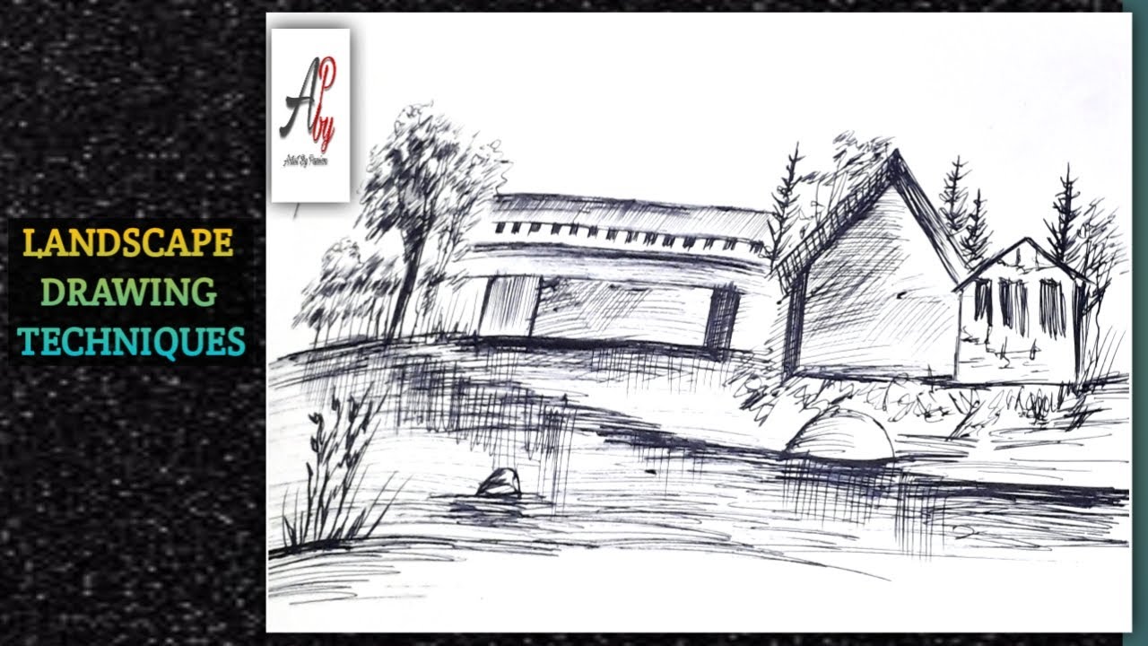 LANDSCAPE DRAWING TECHNIQUES|LANDSCAPE DRAWING - YouTube