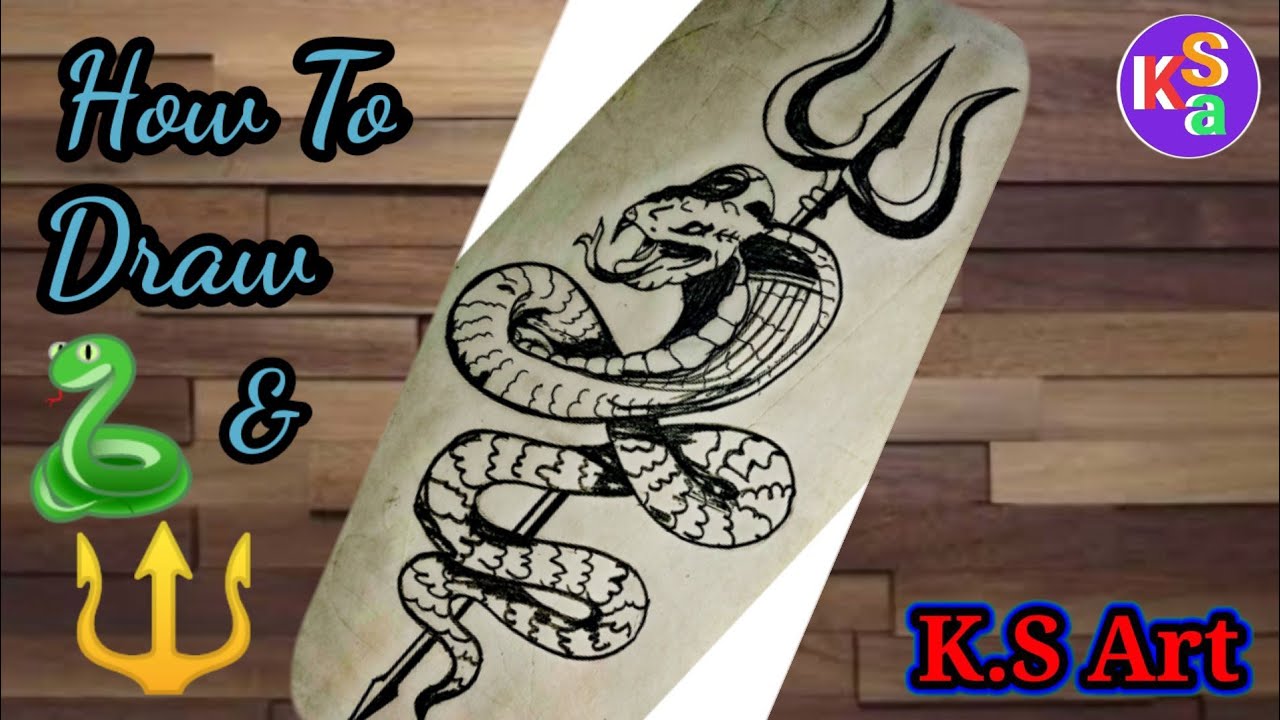 How to draw ️ Snake🐍 with Trishul🔱 ll easy and simple pencil drawing ll ...
