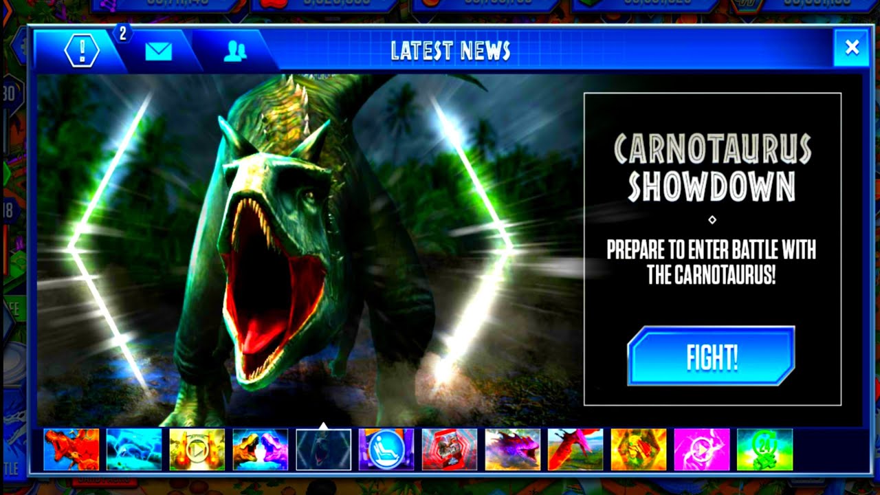 BATTLE CARNOTAURUS PACK (JURASSIC WORLD THE GAME) - YouTube