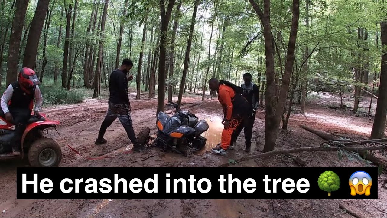 (DIRTBIKE) He CRASHED his four wheeler into the tree at the Trails # ...