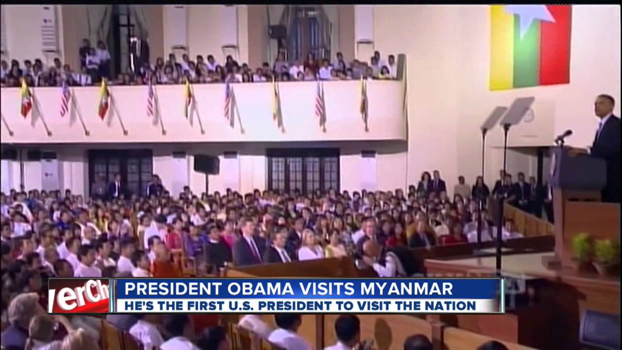 Obama in Myanmar, parade float - YouTube