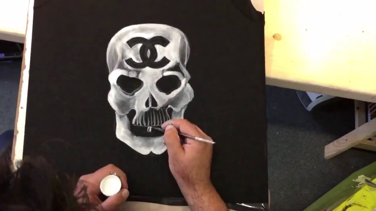 Hand painted t-shirt - Chanel Skull - YouTube