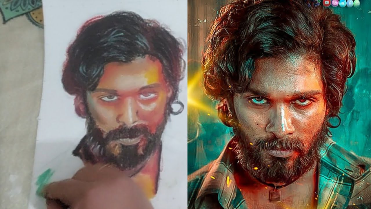 Drawing Pushpa 2 Allu Arjun 🔥 | step by step drawing tutorial | oil ...
