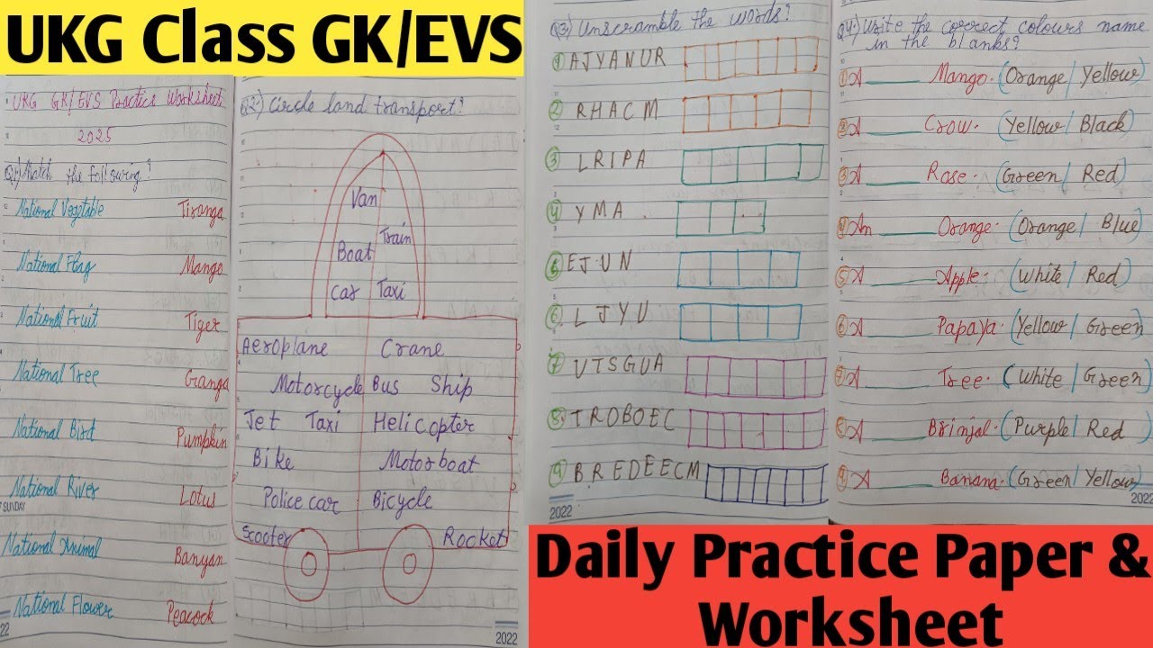 Ukg daily GK/EVS Practice Paper & Worksheet|UKG GK/EVS Activity Paper ...