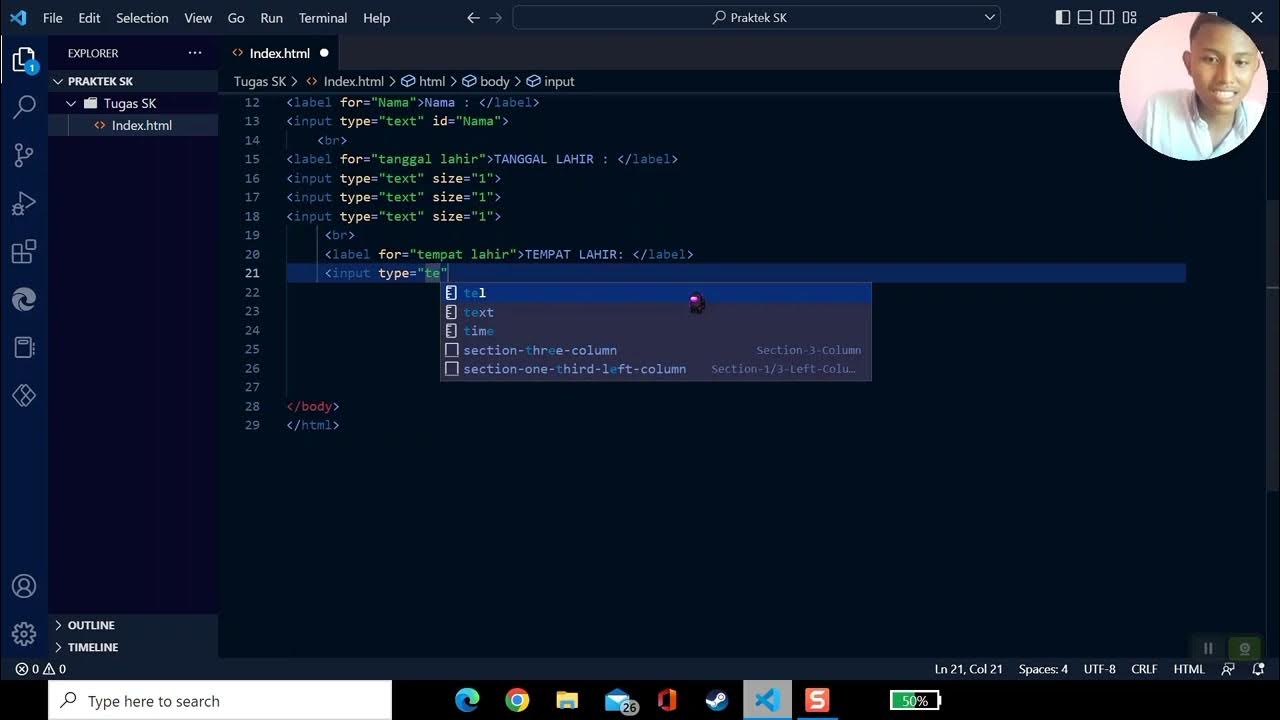 Cara Membuat Biodata Siswa mengunakan Html. vsCode - YouTube