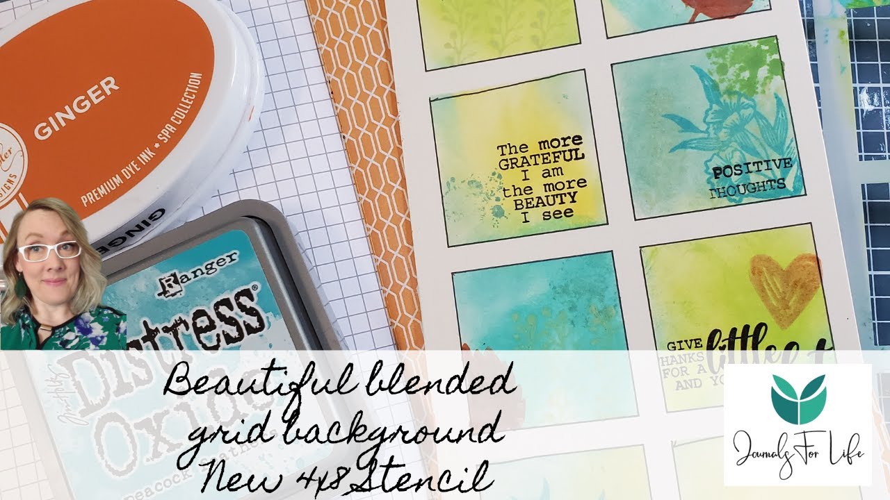 Grid Blended Background using new 4x8 grid stencil and stamps - YouTube