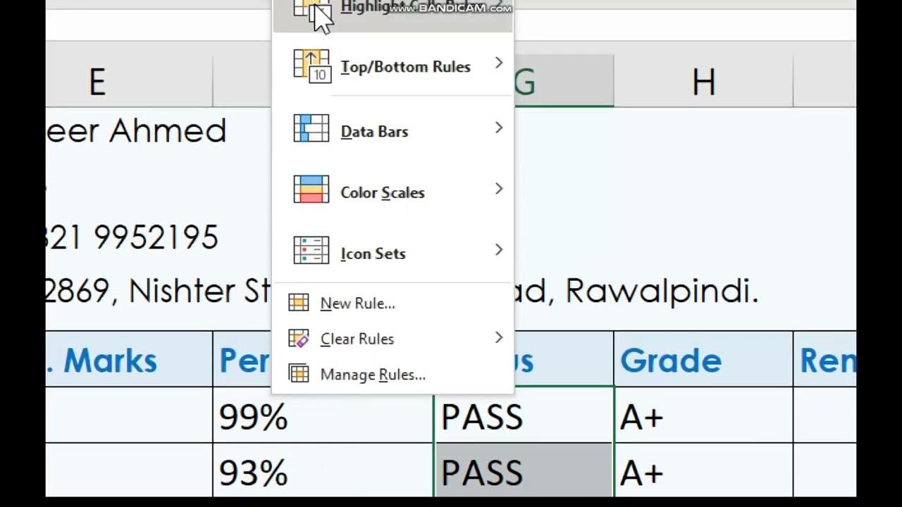 LECTURE 2a | Employing Conditional Formatting in Excel to Highlight Pass & Fail Entries with ...