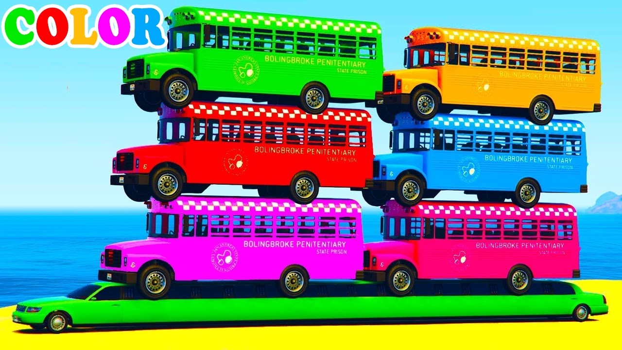 Learn COLORS BUS with LONG Car and Spiderman for Kid in Color Car ...