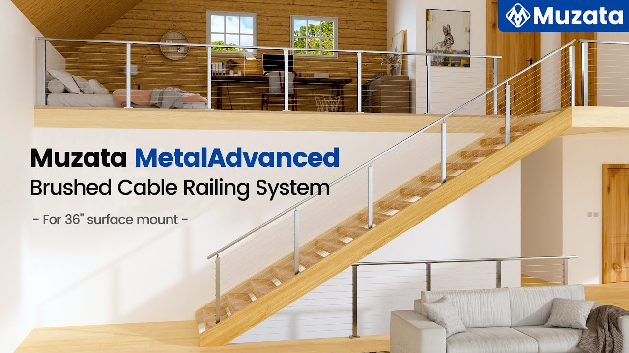 Muzata Metal Brushed Cable Railing System C016: Elegant 36" Surface ...