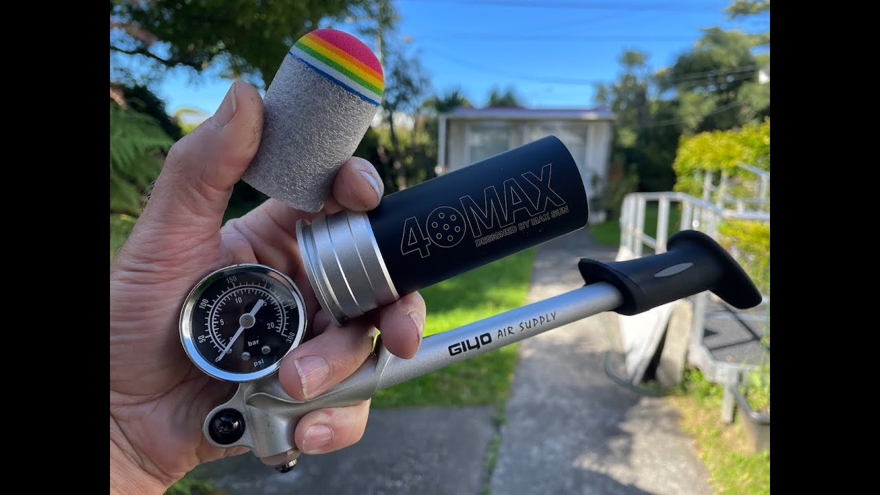 40MAX 40mm Launcher adapted for a bicycle pump - YouTube