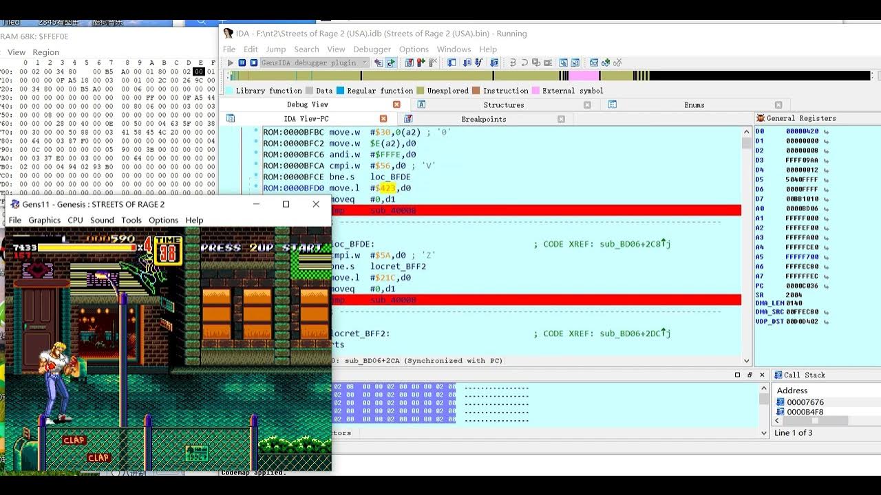 ida68 debug sega + easy68k assembly (Sound effect entrance test) - YouTube